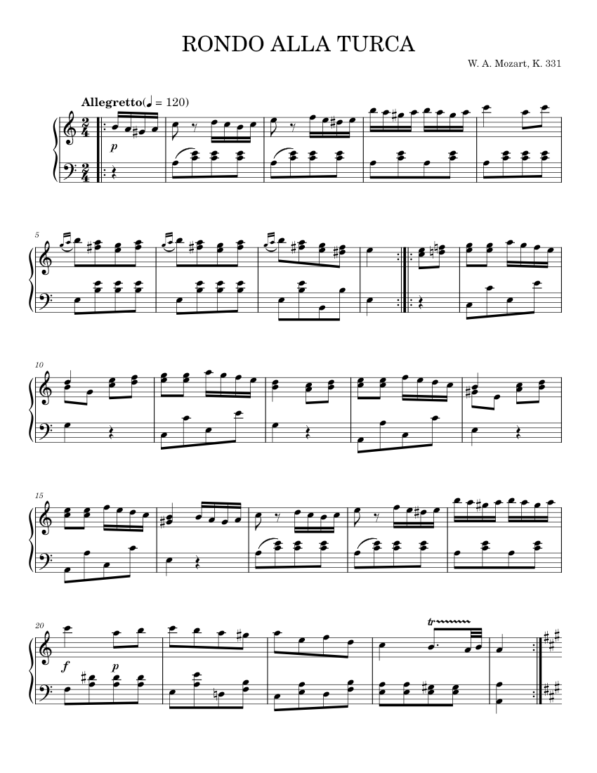 Play Official version of Rondo alla turca Sheet Music by Mozart Season ...