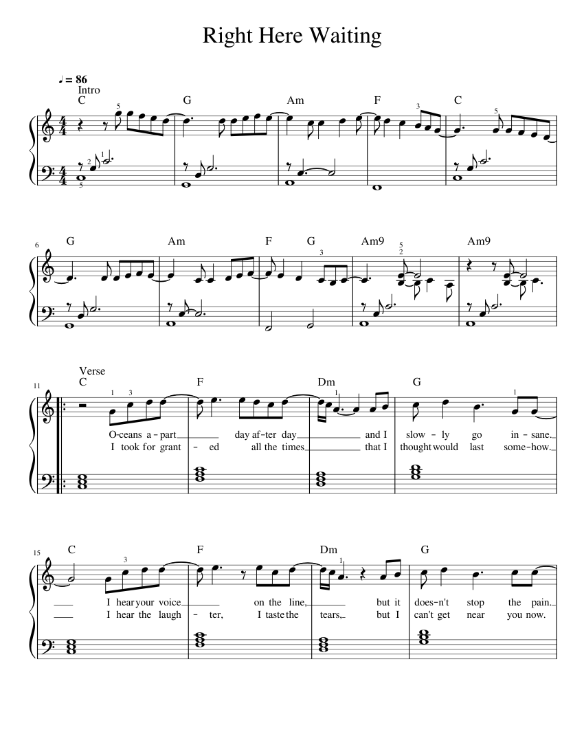 Right Here Waiting Sheet music for Piano (Solo) Easy | Musescore.com