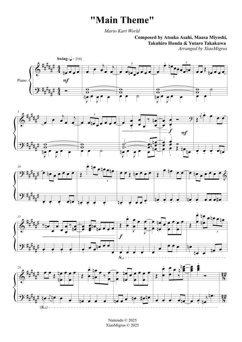 Mario Kart World - Main Theme Sheet Music for Piano (Solo) | MuseScore.com