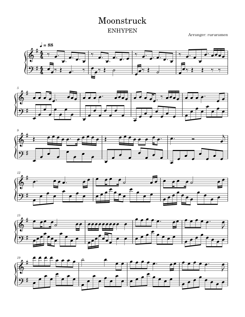 Moonstruck - Enhypen Sheet Music for Piano (Solo) | MuseScore.com