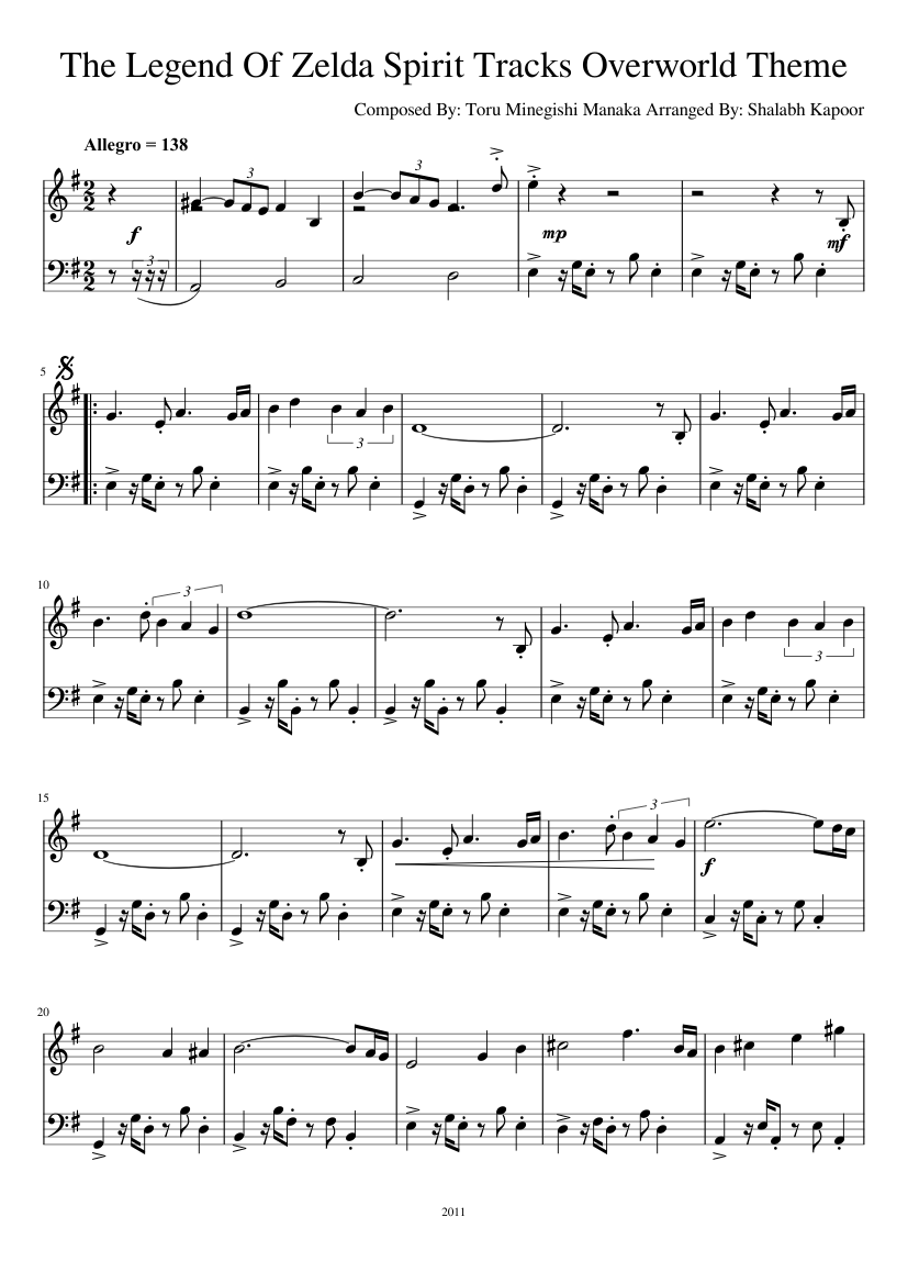 The Legend of Zelda Spirit Track Overworld Theme Sheet music for Piano (Solo) Easy | Musescore.com