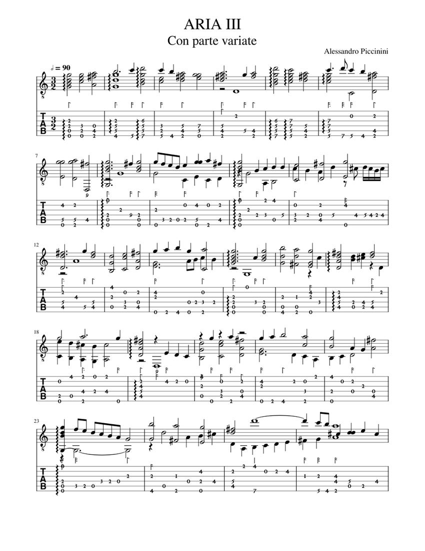 Aria III con parte variate Sheet music for Guitar (Solo) | Musescore.com
