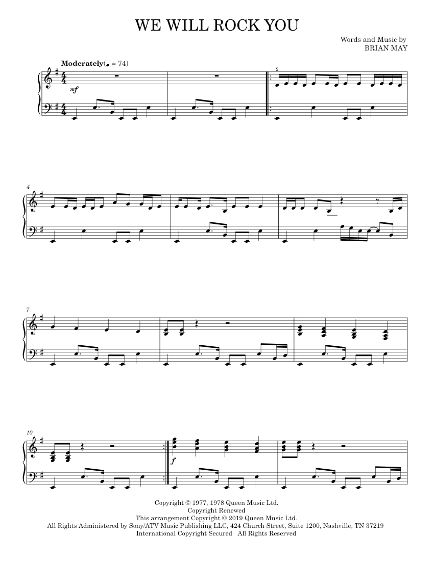 Play Official version of We will rock you Sheet Music by Queen for ...