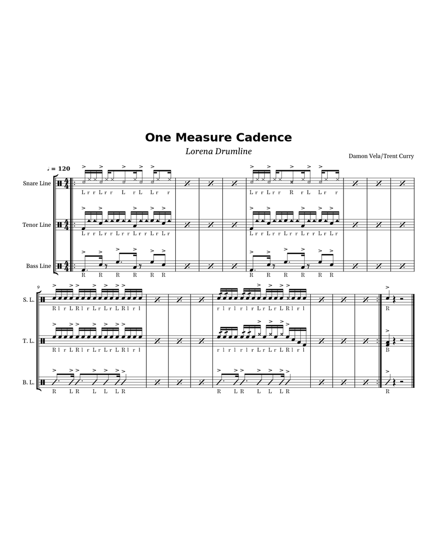 One Measure Cadence Sheet music for Snare drum, Tenor drum, Bass drum ...