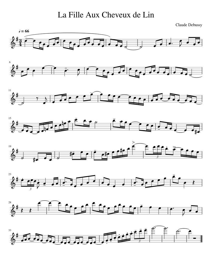 La Fille Aux Cheveux de Lin Sheet Music for Flute (Solo) | MuseScore.com