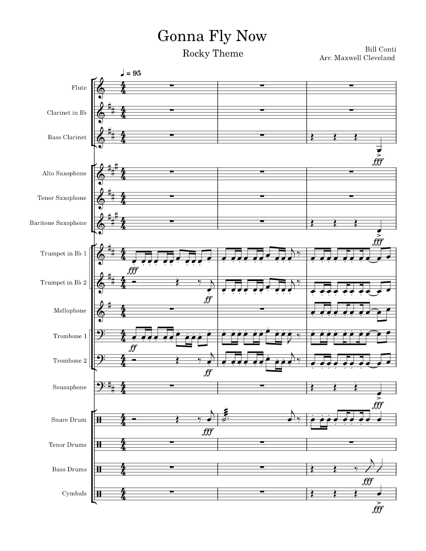 Gonna Fly Now Sheet Music for Trombone, Tuba, Flute, Saxophone alto ...