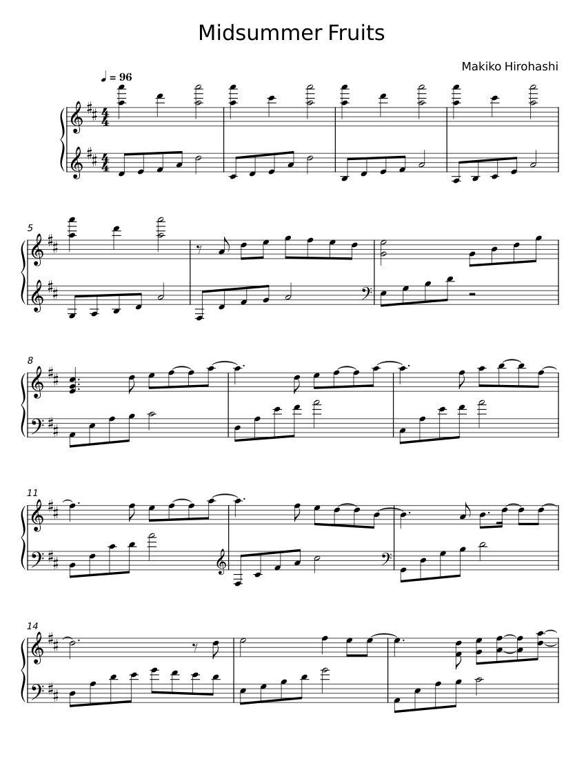 Midsummer Fruits - Makiko Hirohashi Sheet Music for Piano (Solo ...