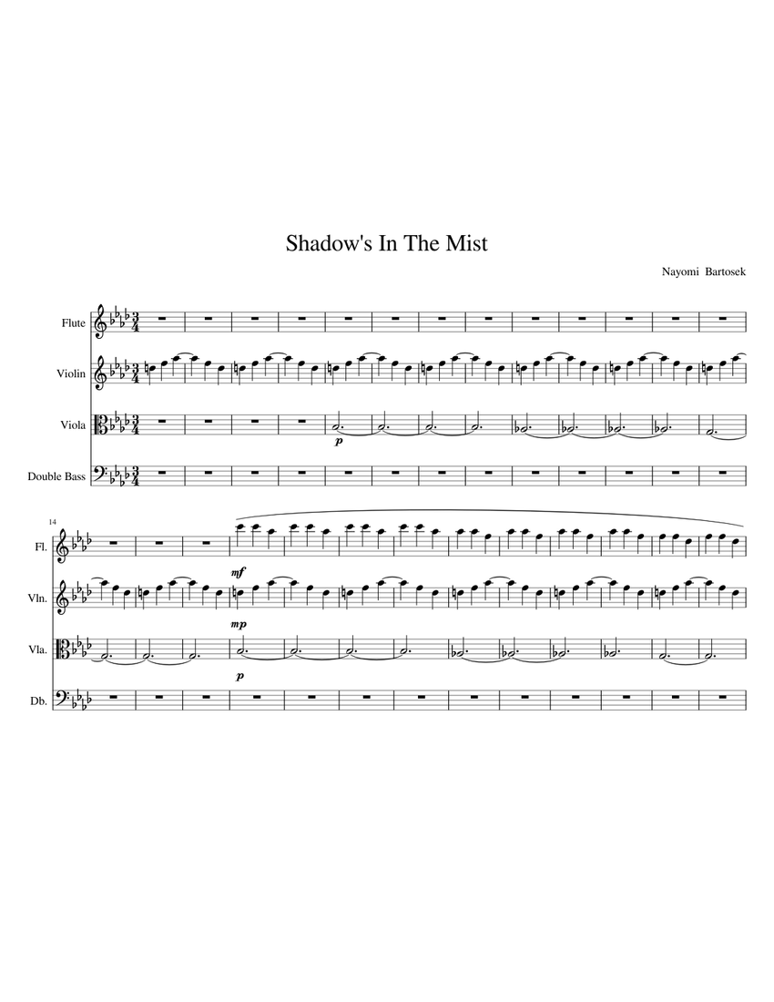 Shadow's In The Mist Sheet music for Flute, Contrabass, Violin, Viola ...