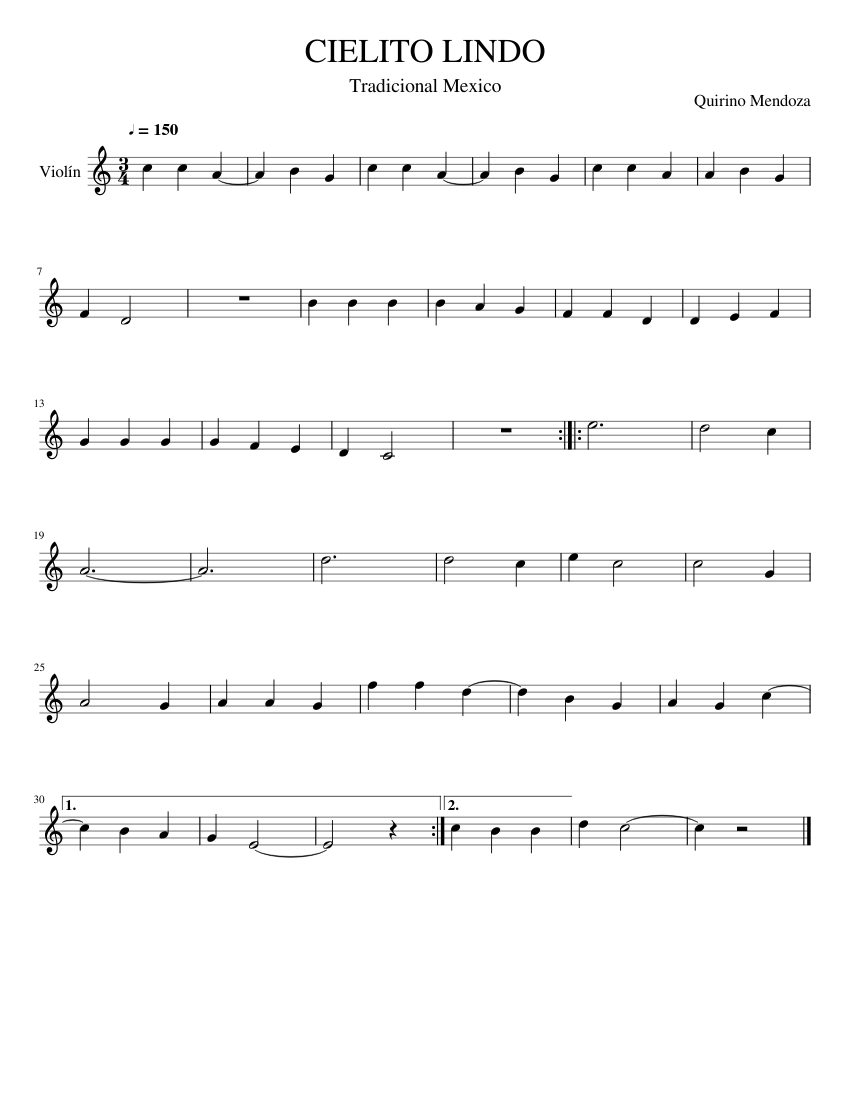 CIELITO LINDO Sheet music for Violin (Solo) | Musescore.com