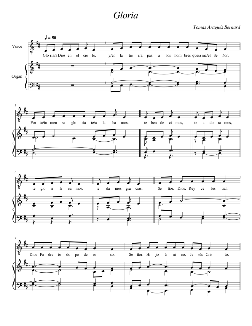 Gloria Tomás Aragüés Sheet music for Organ, Vocals (Choral) | Musescore.com