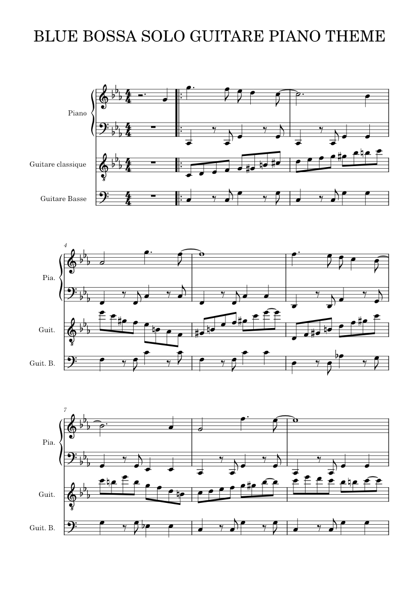 BLUE BOSSA SOLO GUITARE PIANO THEME - piano tutorial