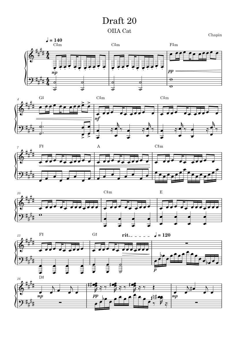 OIIA Cat Altered Op. 3 No. 3 - Chapin Sheet Music with Chords for Piano ...