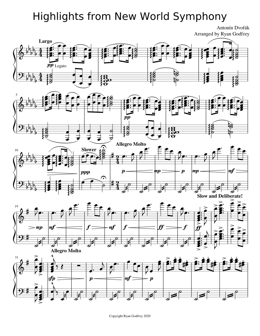 Highlights from New World Symphony Sheet music for Piano (Solo ...