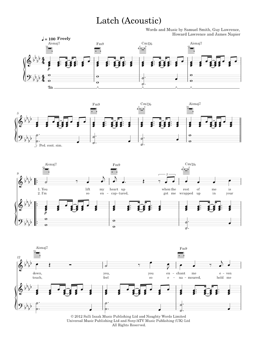 Play Official version of Latch - Acoustic sheet music by Sam Smith for ...