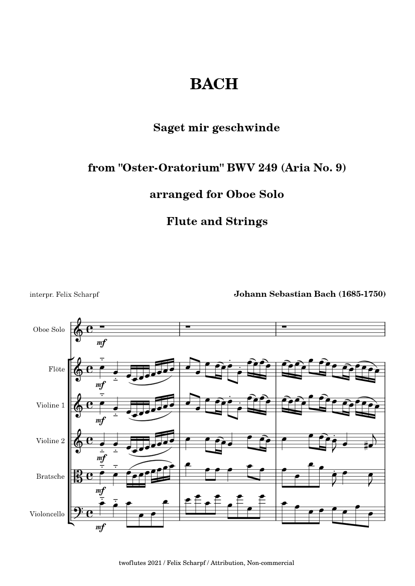 Bach, J. S. - "Saget mir geschwinde" (BWV 249) arr. for Oboe Solo ...