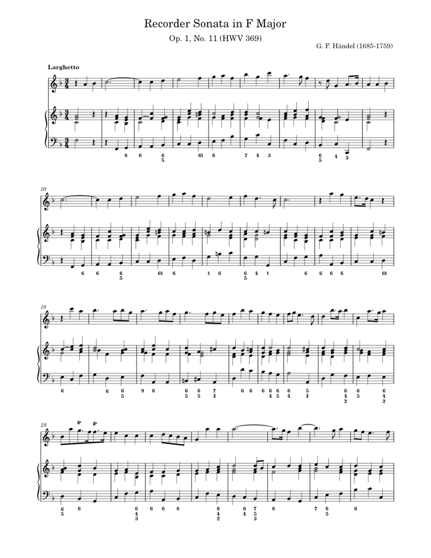 Recorder Sonata in F Major (HWV 369) - Handel Sheet music for ...