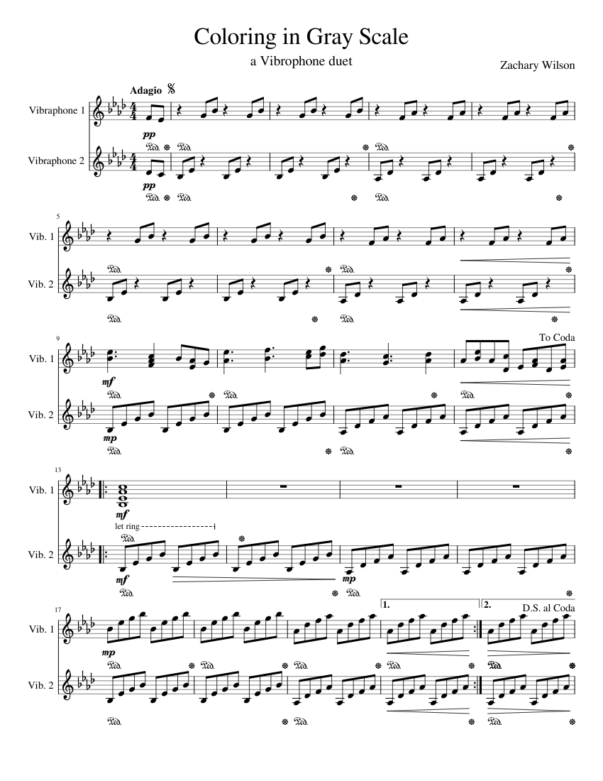 Coloring in Gray Scale Sheet music for Vibraphone (Percussion Duet ...
