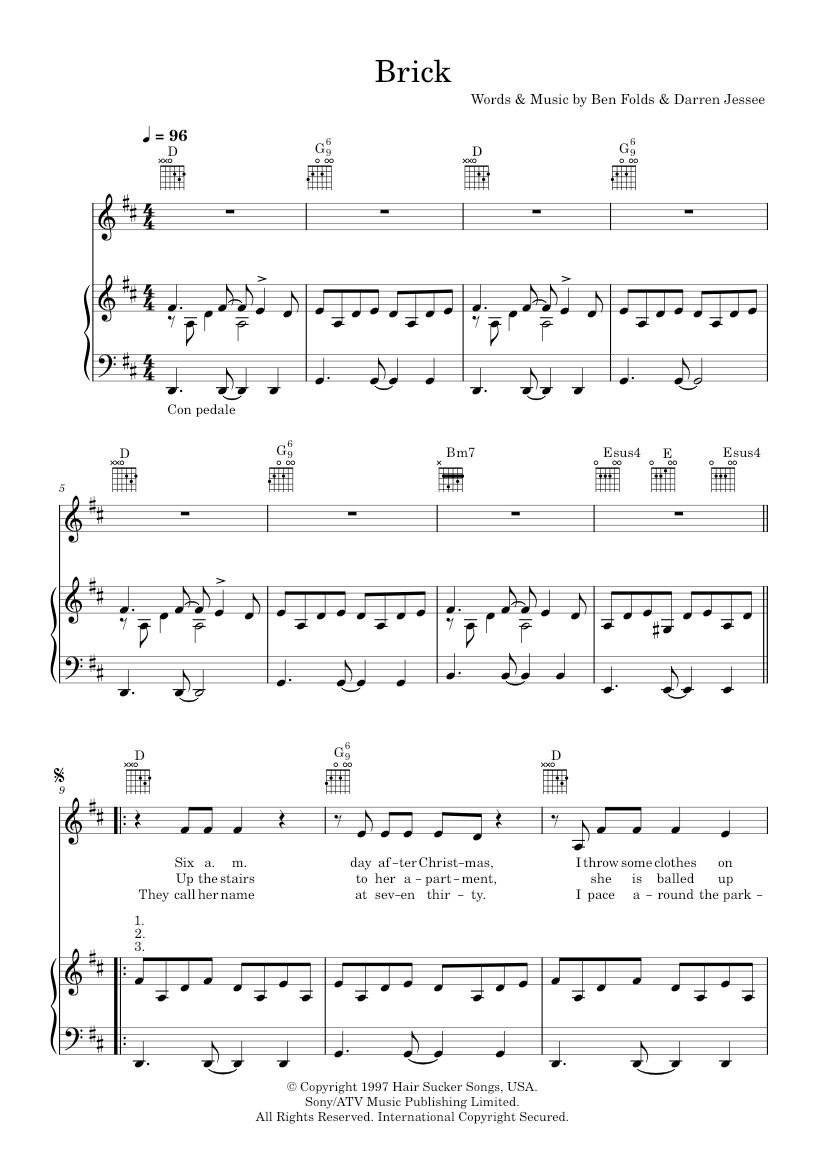 brick Sheet music for Piano, Vocals by Ben Folds Five Official ...