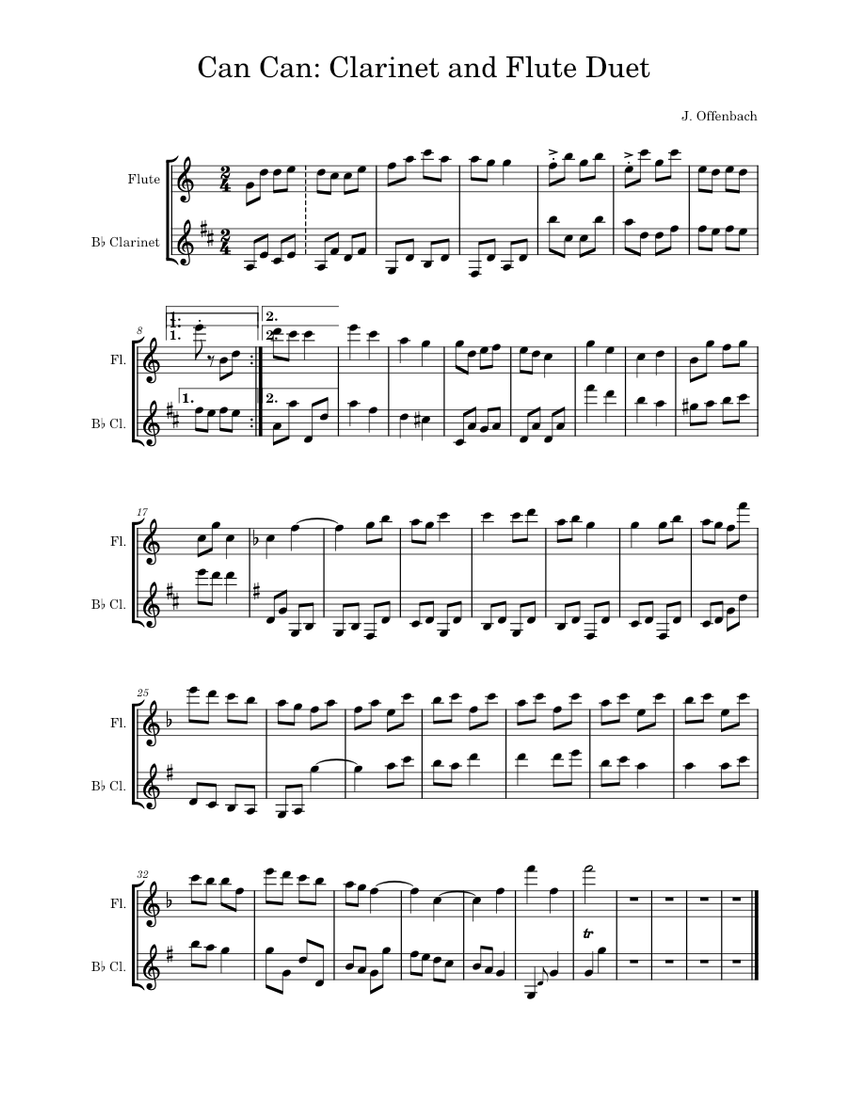 Can-Can – Jacques Offenbach : Clarinet and Flute Duet Sheet music for ...