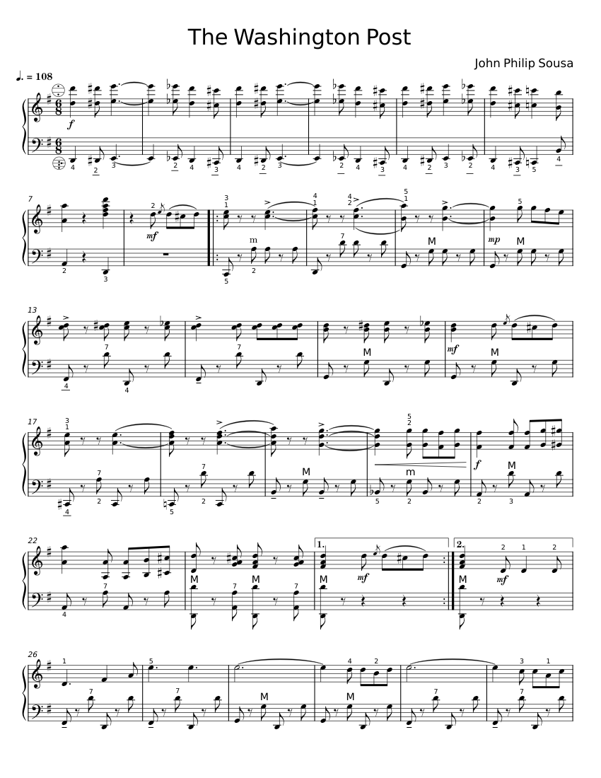The Washington Post March - John Philip Sousa Sheet Music for Accordion ...