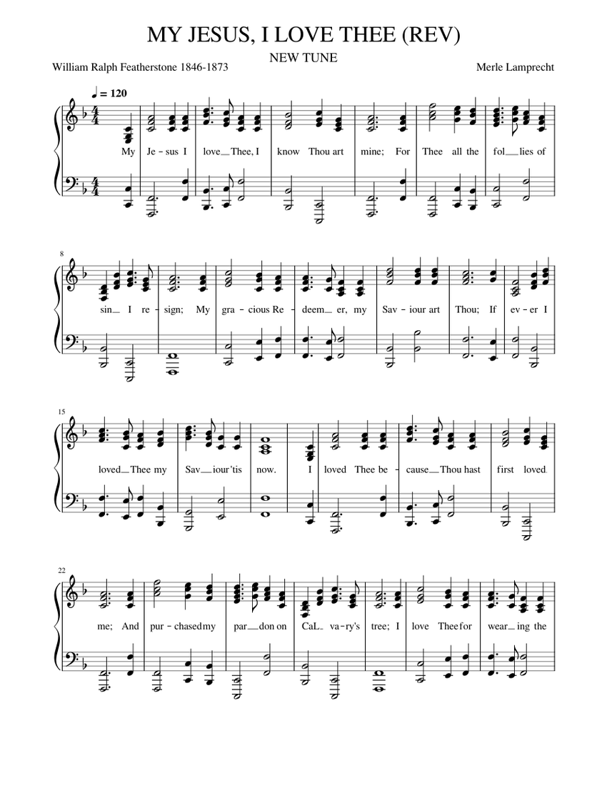 MY JESUS I LOVE THEE (REV) Sheet music for Piano (Church Choir) Easy ...