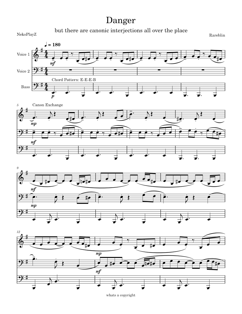 Danger Sheet music for Bass guitar, Voice (other) (Piano Duo ...