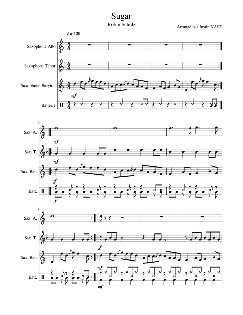 Sugar - Robin Schulz Sheet music for Saxophone alto, Saxophone tenor ...