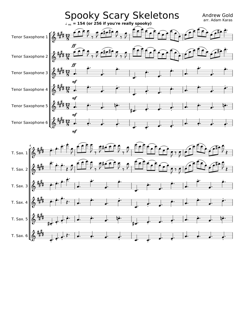 Spooky Scary Skeletons for 18 Tenors Sheet music for Saxophone tenor ...