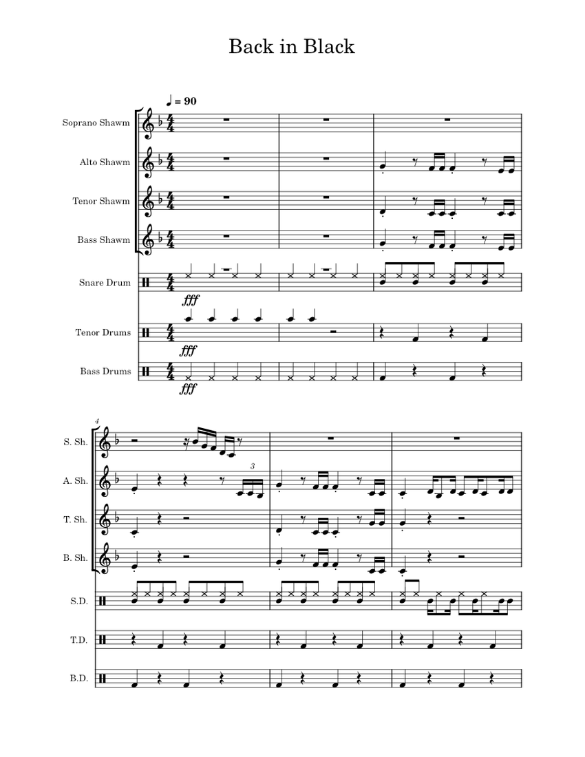 Back in black – AC/DC Sheet music for Snare drum, Tenor drum, Bass drum ...