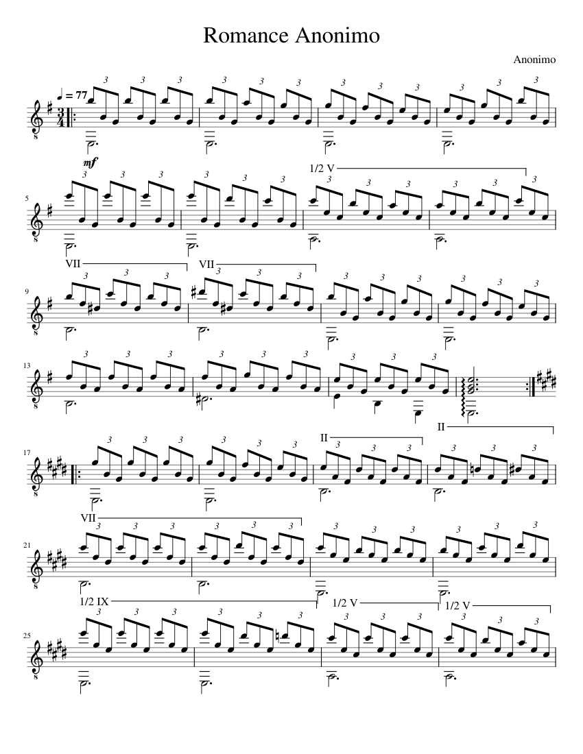 Romance – Anonimous Sheet music for Guitar (Solo) | Musescore.com