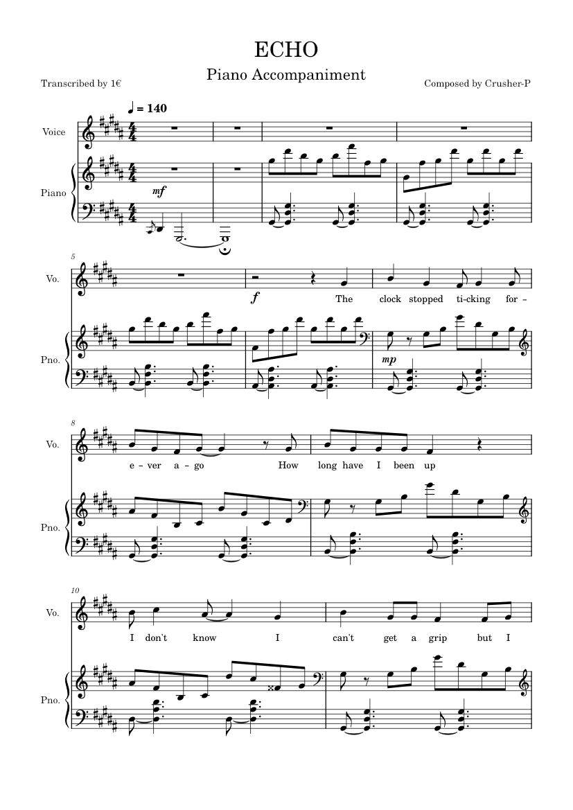 Echo – Vocaloid Sheet Music for Piano, Vocals (Piano-Voice) | MuseScore.com