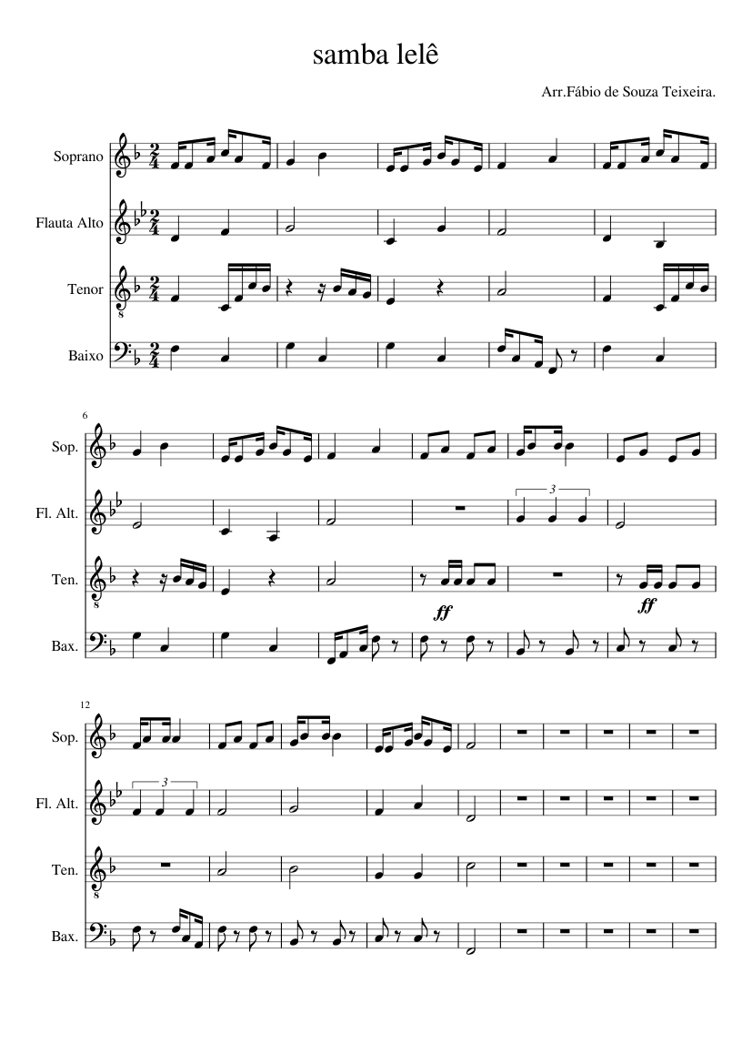samba lelê Sheet Music for Soprano, Tenor, Bass voice, Flute (Mixed ...