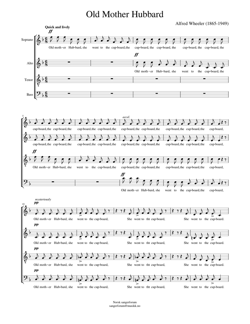 Old Mother Hubbard – Alfred Wheeler Sheet music for Soprano, Alto ...