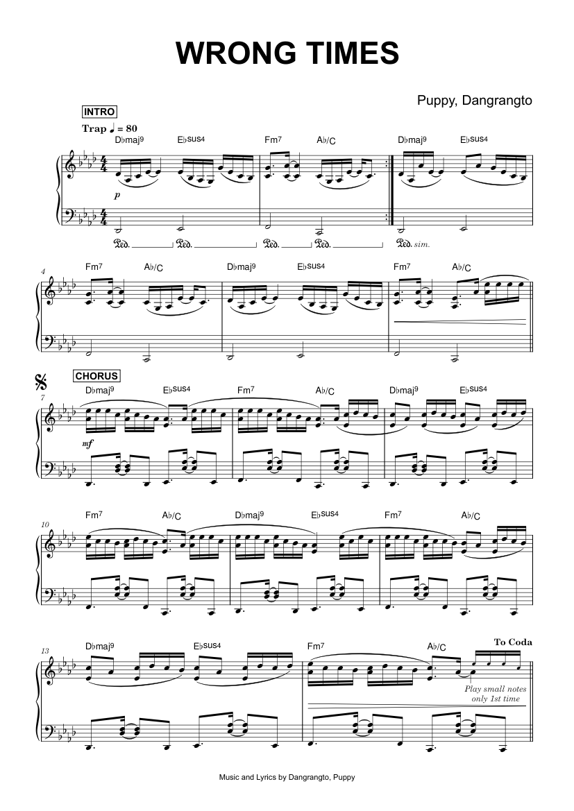 Play Official version of Wrong Times Sheet Music by Puppy for Piano ...