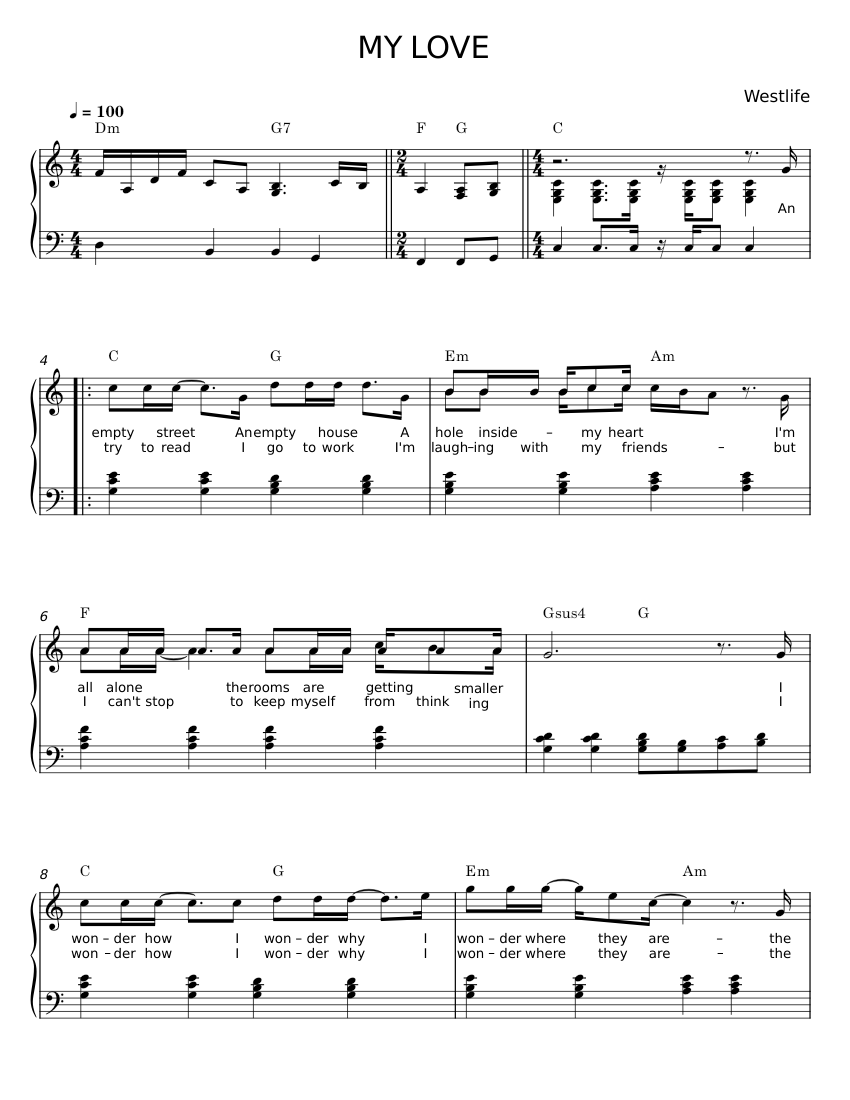 My love - Westlife Sheet Music with Chords for Piano (Solo) | MuseScore.com