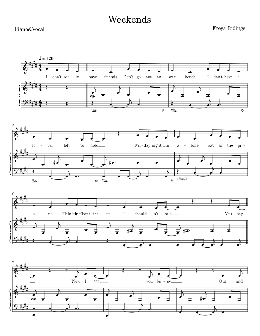 Weekends - Freya Ridings Sheet Music for Piano, Synthesizer (Mixed Duet ...