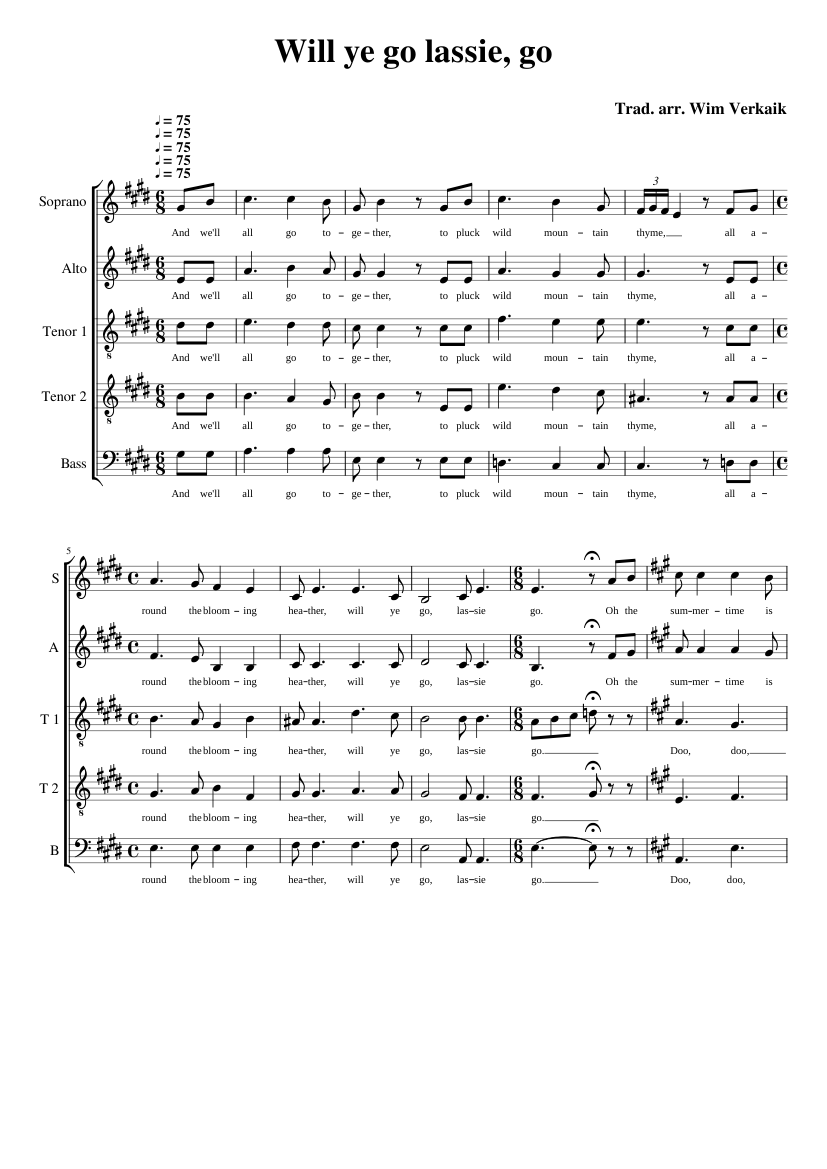 Will ye go, lassie, go - Willem Verkaik Sheet music for Bass guitar ...