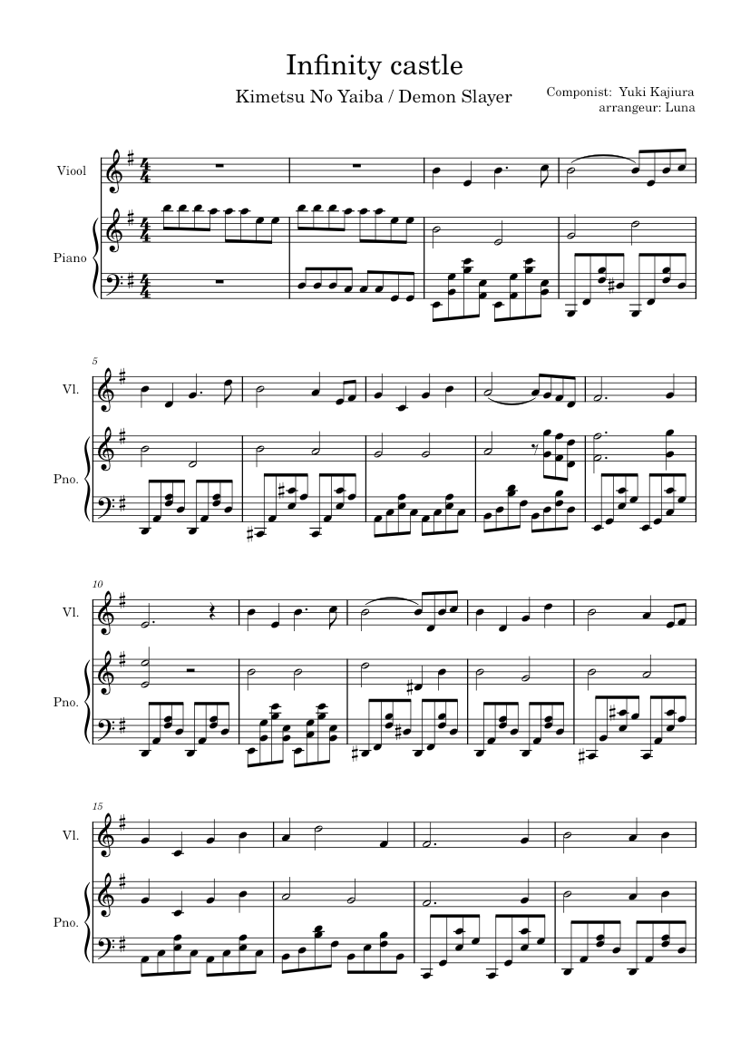 Entrance to the Infinity Castle – Demon Slayer Sheet Music for Piano ...