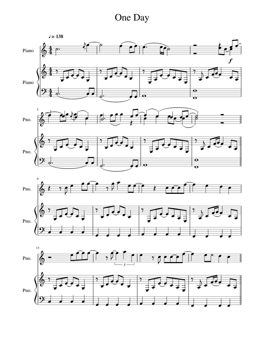 One Day Sheet music for Piano (Alto Sax Piano Duet) | Musescore.com