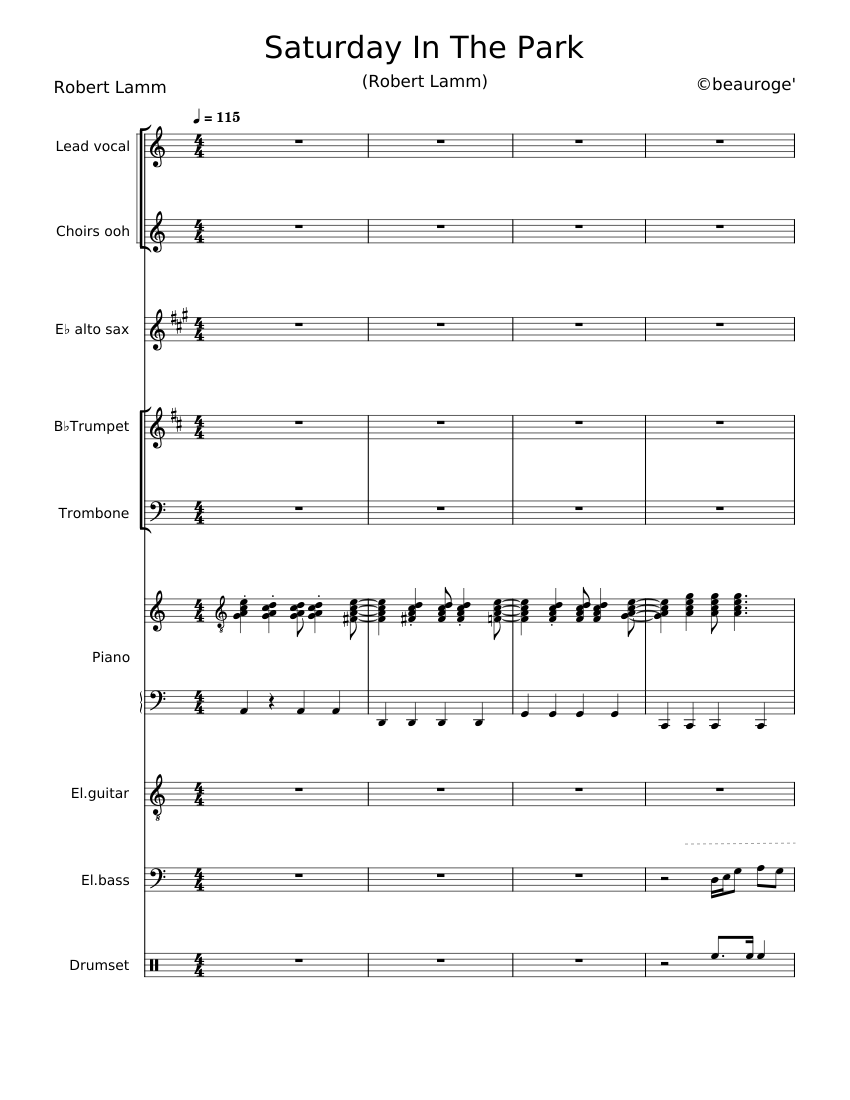 Saturday in the park - Robert Willam Lamm Sheet music for Piano, Vocals ...