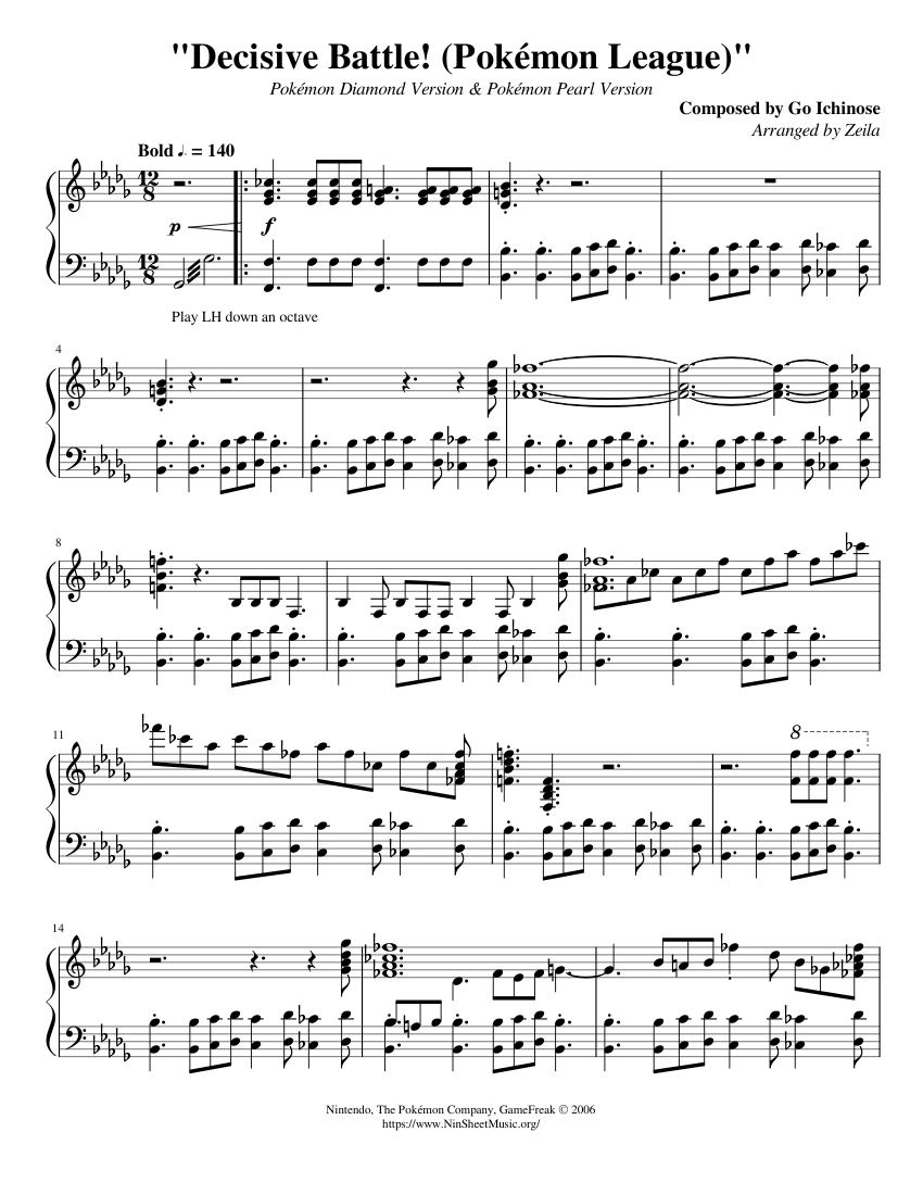 Pokémon DPPt - Decisive Battle! (Pokémon League) Sheet music for Piano ...