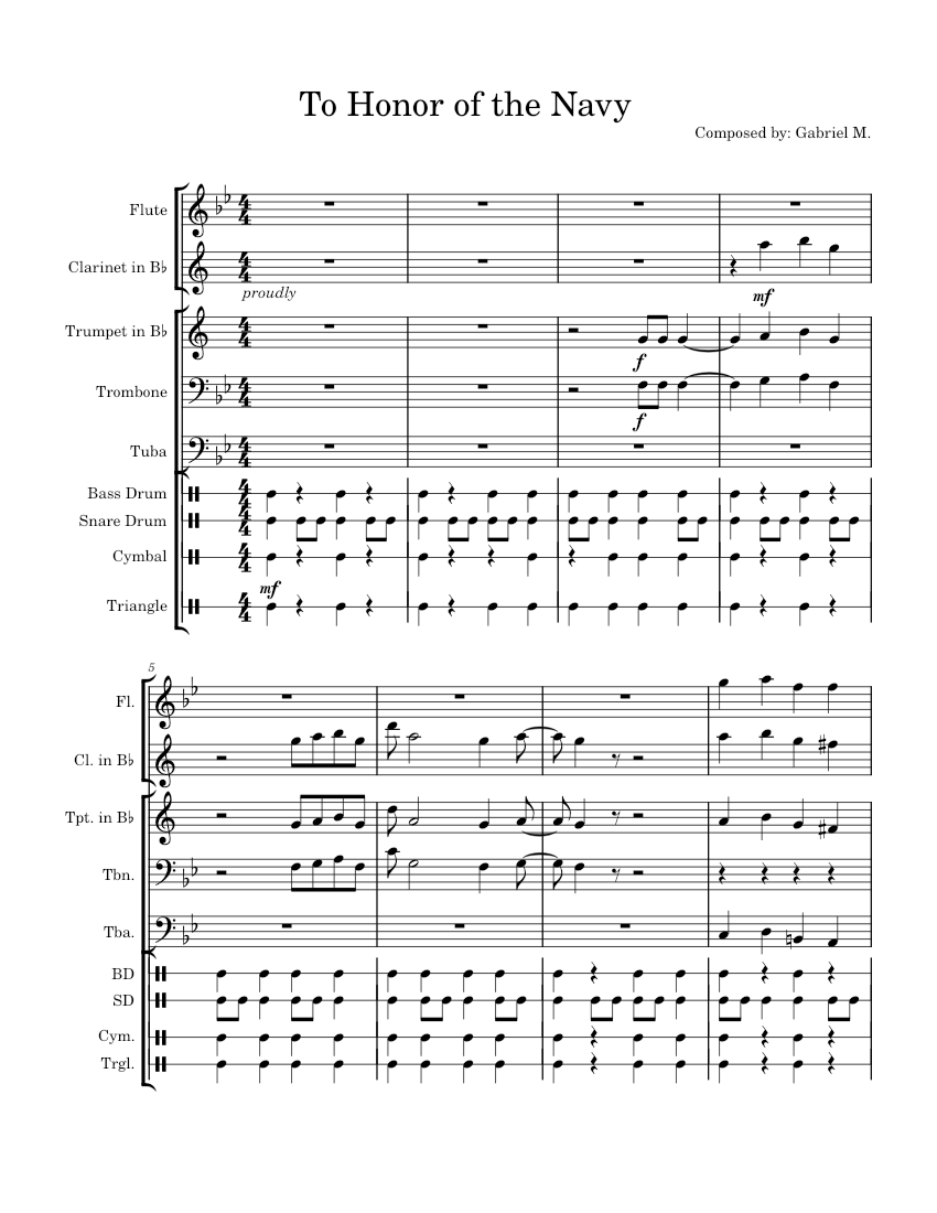 To Honor of the Navy Sheet music for Trombone, Tuba, Flute, Strings ...