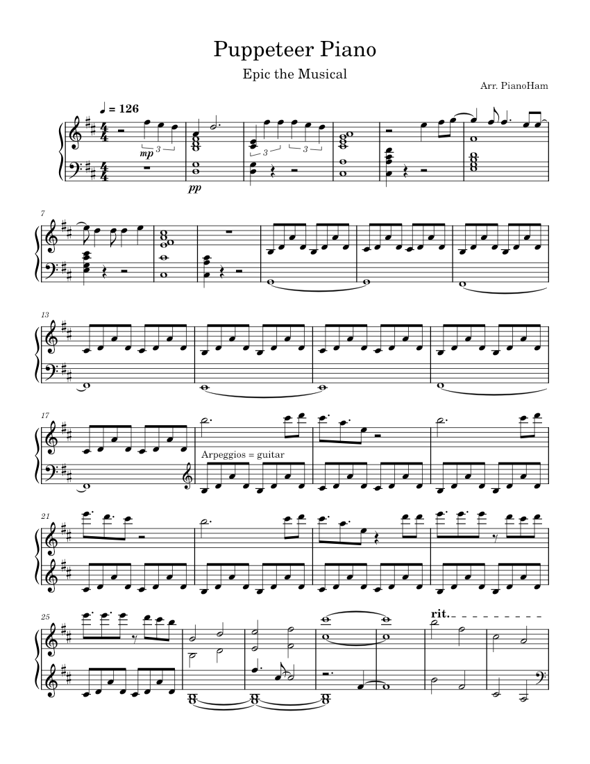Puppeteer Piano Arrangement – Jorge Rivera-Herrans Sheet Music for ...