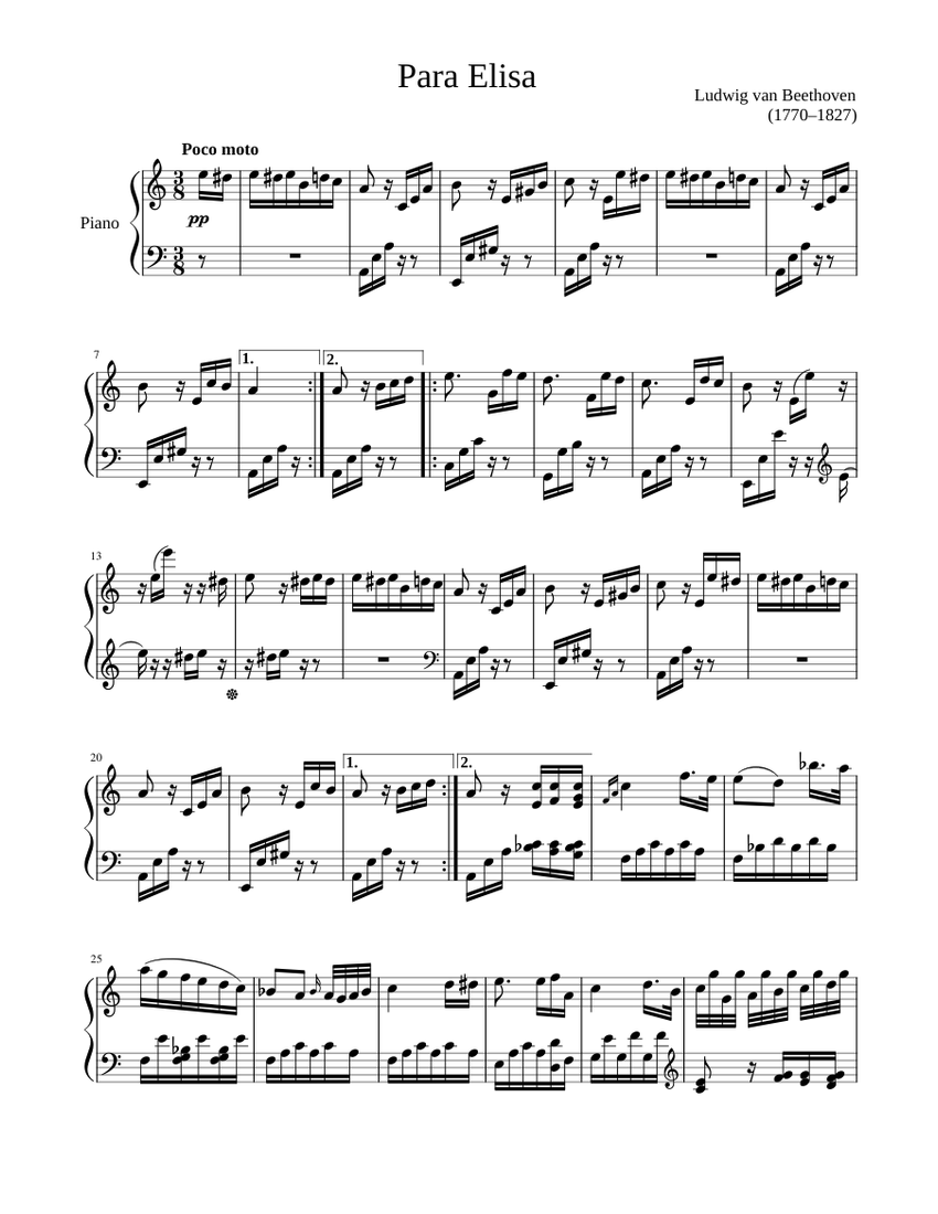 Para Elisa - Original - Beethoven Sheet music for Piano (Solo ...