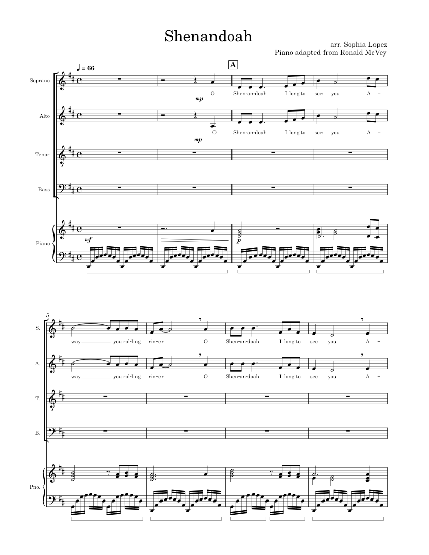 Shenandoah Sheet music for Piano, Vocals, Bass guitar (Choral) | Musescore.com