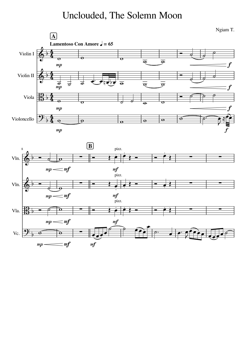 Unclouded, The Solemn Moon Sheet music for Violin, Viola, Cello (String ...