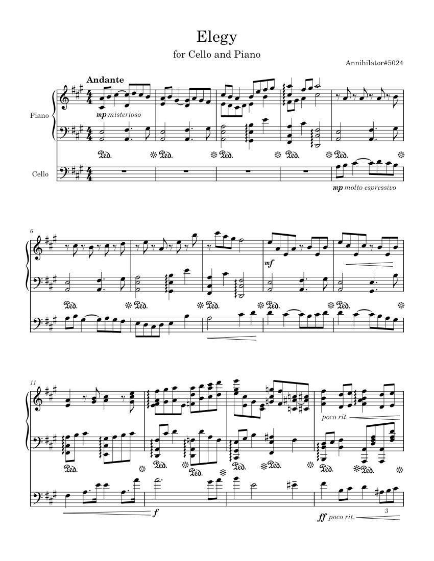 Elegy for Cello and Piano Sheet Music for Piano, Cello (Solo ...
