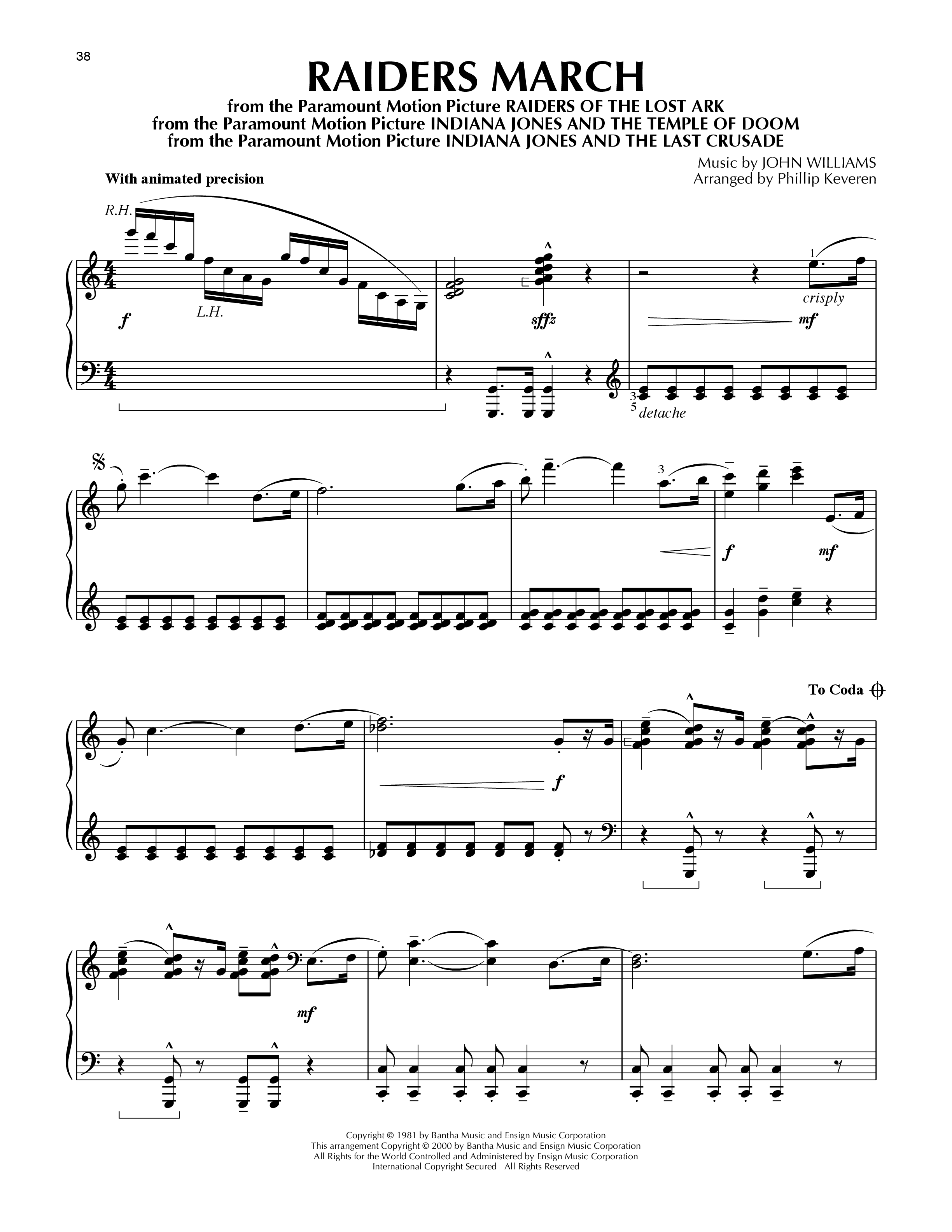 Play Official version of Raiders March sheet music by John Williams for ...