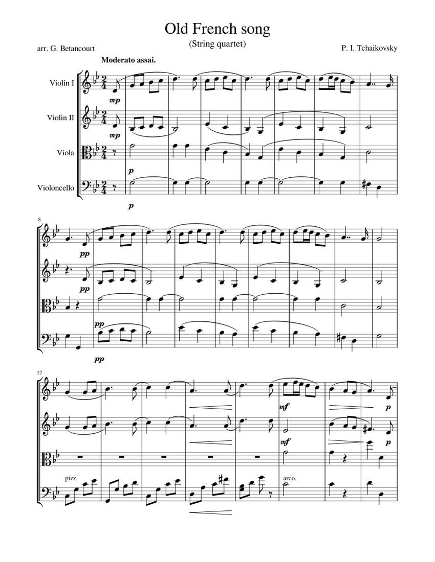 Old French song Sheet music for Violin, Viola, Cello (String Quartet ...