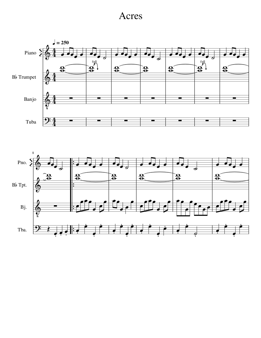 Acres Sheet music for Piano, Tuba, Trumpet in b-flat, Banjo (Mixed ...